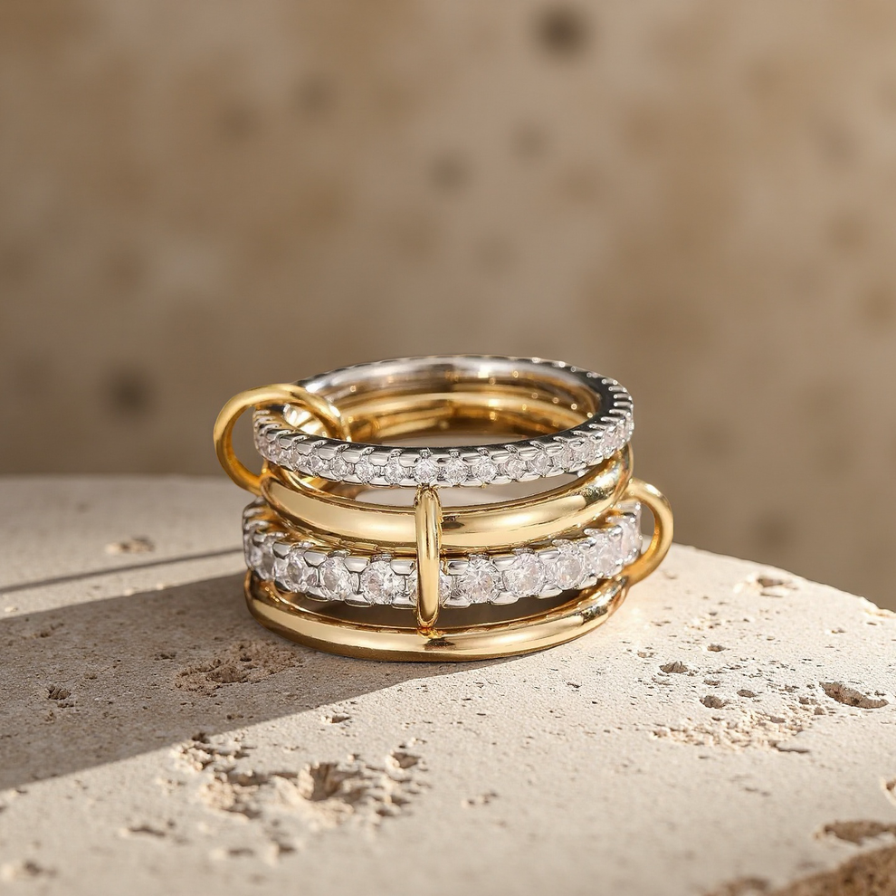 18K Gold Plated Interlocked Stackable Rings for Women Multi Rings Mixe ...
